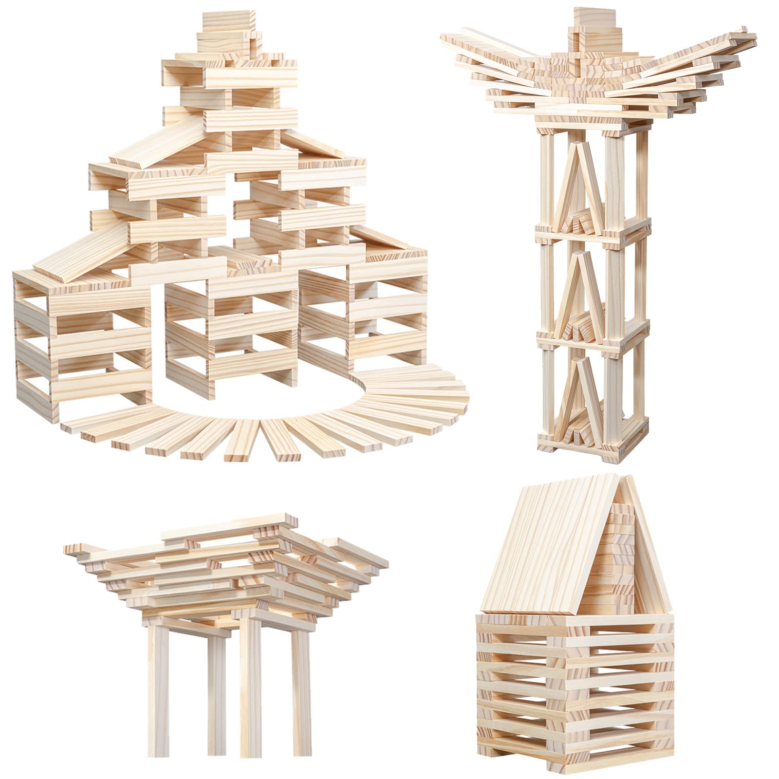 NiToy Wooden Building Blocks 100PCS Montessori STEM Toy for Kids, Solid Natural Pine Wood, Creative Shapes for 3D Space Stacking Games and Sensory Play, Educational Preschool Learning for Boys & Girls
