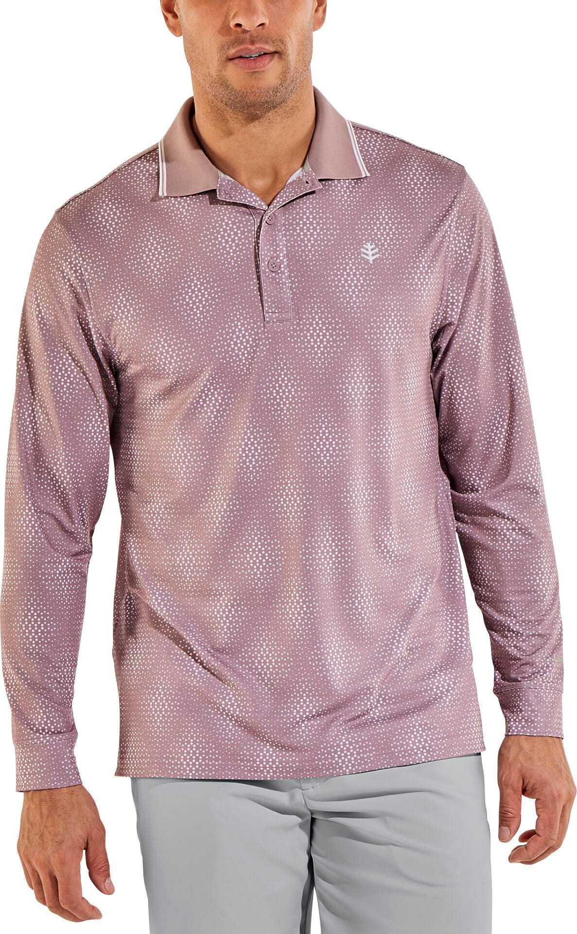 Coolibar UPF 50+ Men's Erodym Long Sleeve Golf Polo - Sun Protective (XX-Large- Sunset Mauve Geo Dot)