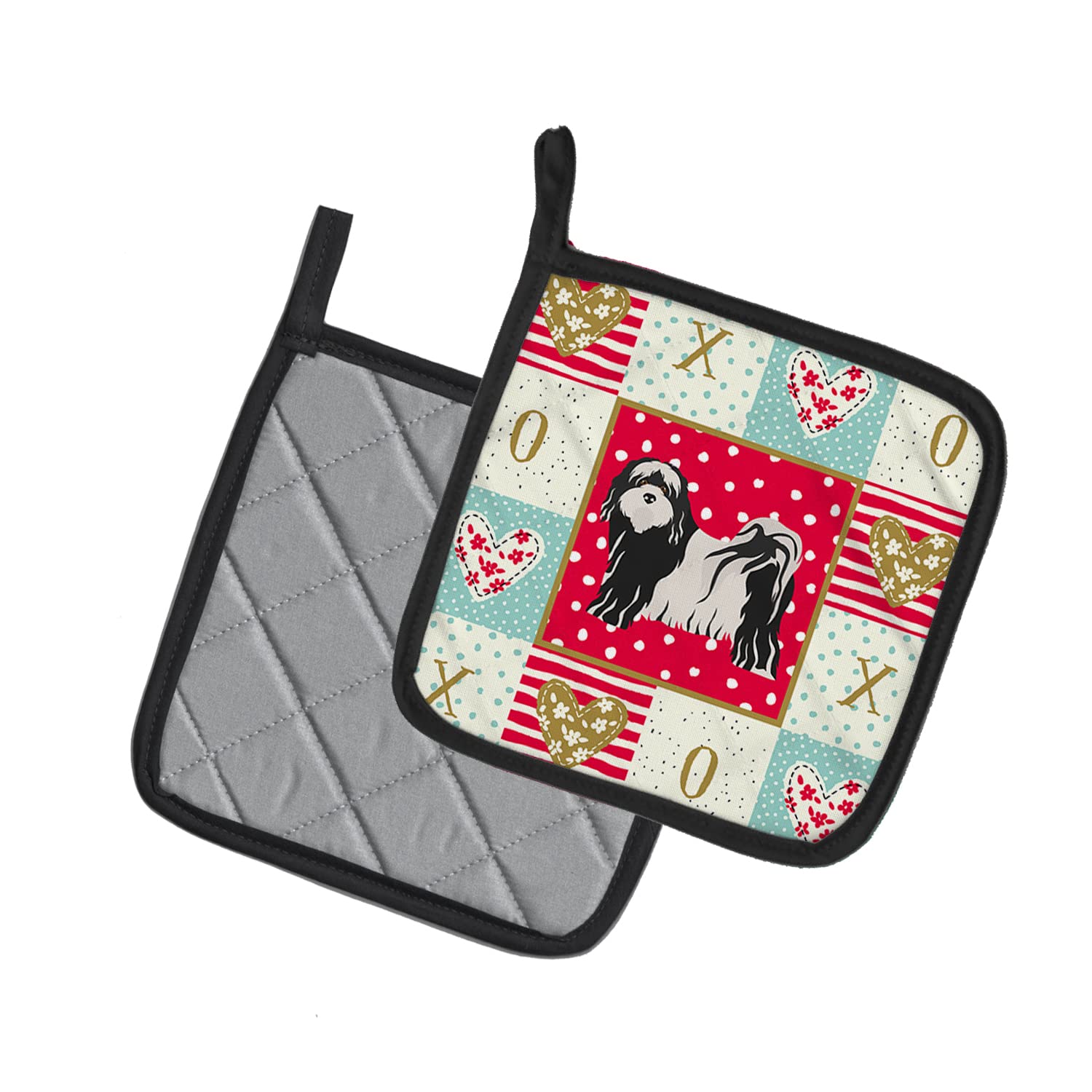Caroline's Treasures CK5898PTHD Tibetan Terrier Love Pair of Pot Holders, Red Kitchen Heat Resistant Pot Holders Sets Oven Hot Pads for Cooking Baking BBQ, 7 1/2 x 7 1/2