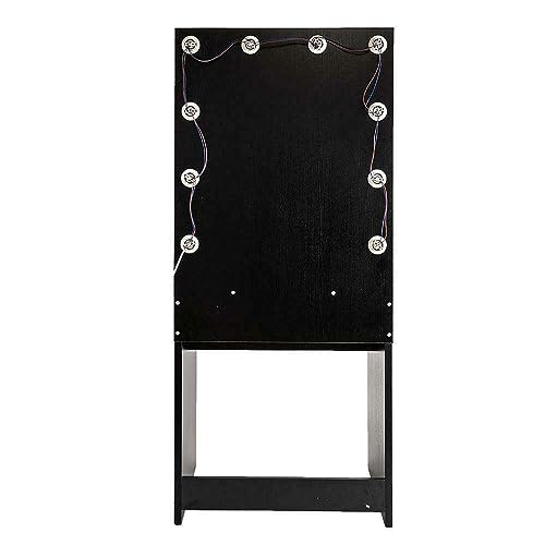 KJNS Vanity Wood Makeup Dressing Table Stool Set W/Drawer &Mirror Desk Black Vanity Desk Makeup Vanity Side Tables Bedroom Vanity Table Portable Desk Vanity Set