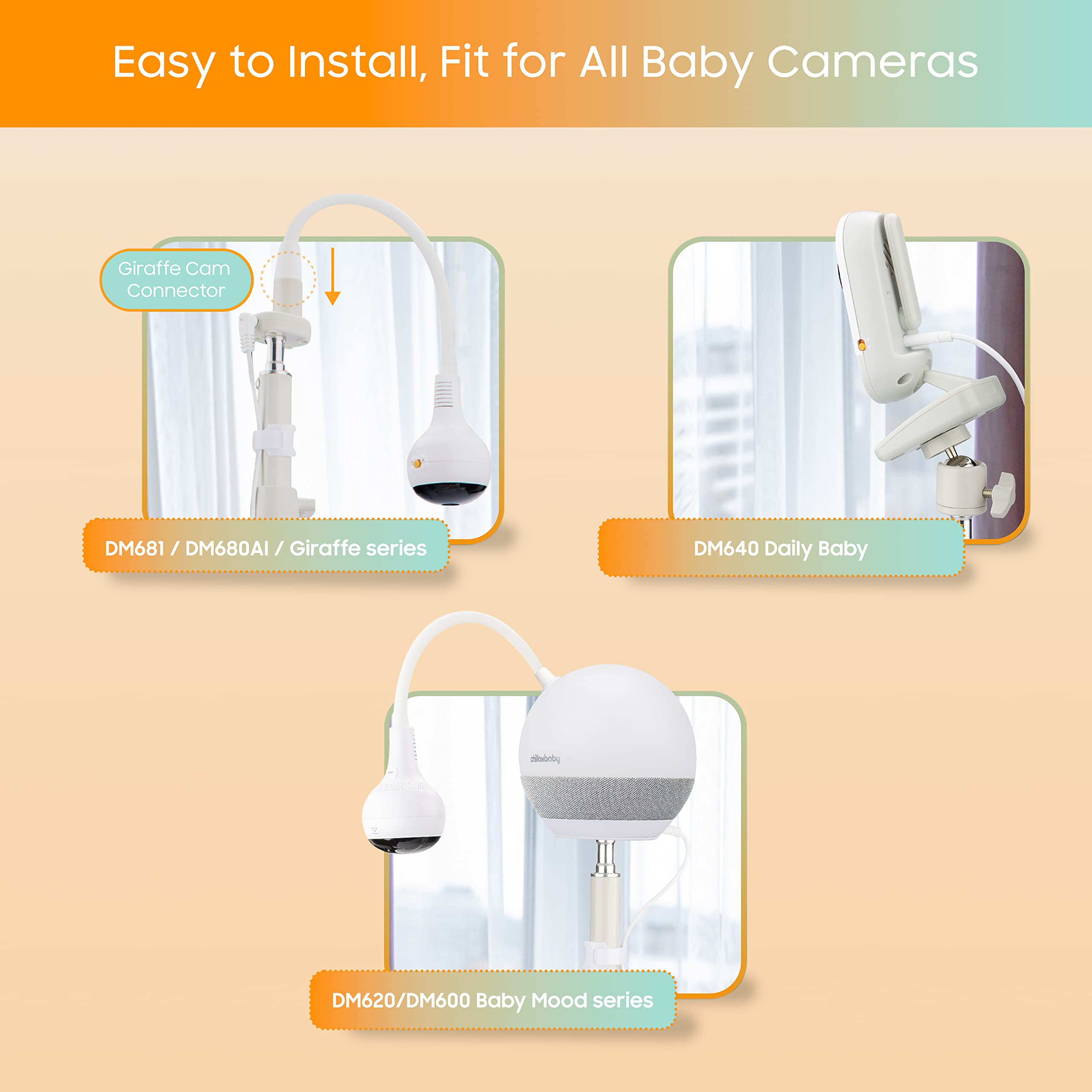 CHILLAX Crib Mount Universal Baby Camera Holder Baby Camera Stand Compatible with Most Branded Baby Camera wtih 1/4” Tripod Mount like, Motorola, Infant Optics, Vtech.