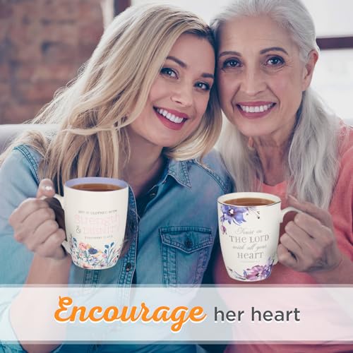 Christian Art Gifts Ceramic Scripture Coffee and Tea Mug for Women 12 oz Lavender Floral Inspirational Bible Verse Mug - Strength and Dignity - Proverbs 31:25 Lead-free Novelty Mug