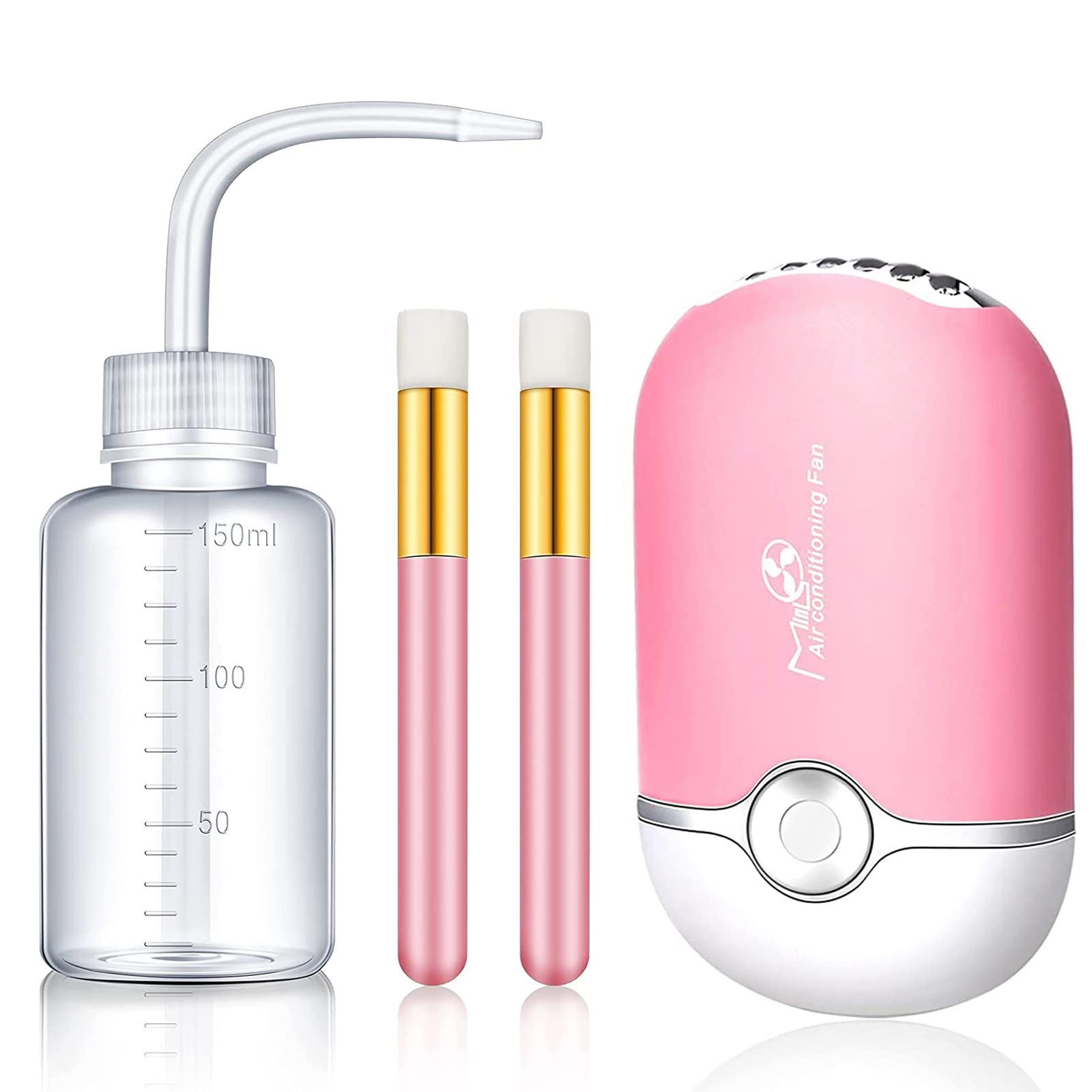 BUCICE 4 PCS Lash Fan Kit for Eyelash Extension,USB Portable Eyelash Fans Rechargeable Handheld Dryer Fan with Lash Shampoo Brushes,Plastic Wash Bottle