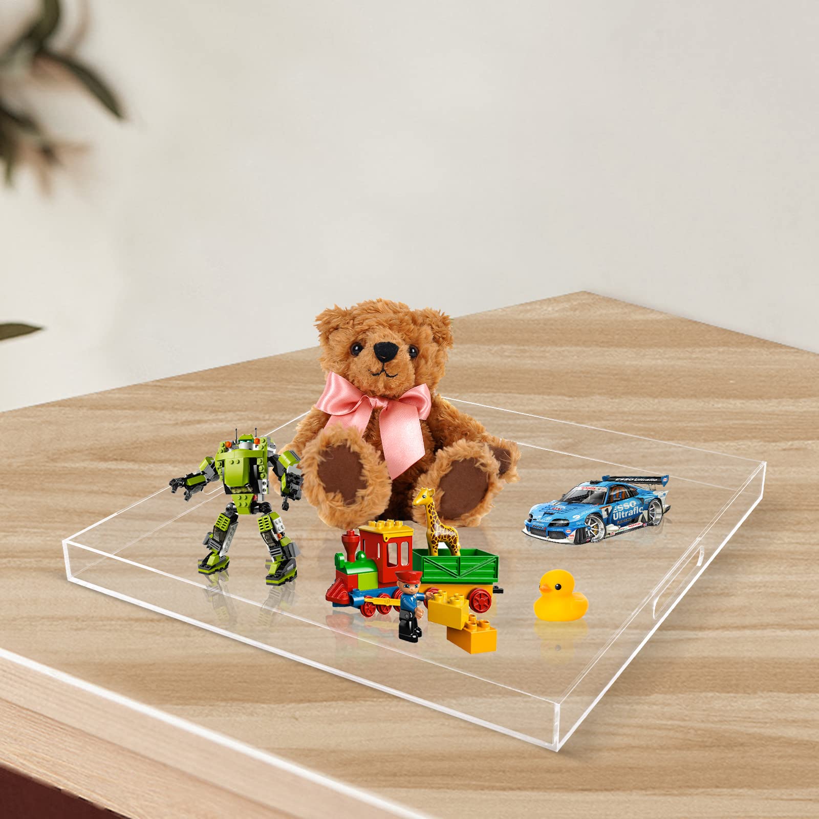 Clear Extra Large Acrylic Serving Tray, Oversize 24x24 Inch -Spill Proof- Decorative Trays Countertop Organiser, Acrylic Tray for Ottoman,Nightstand, Sidetable