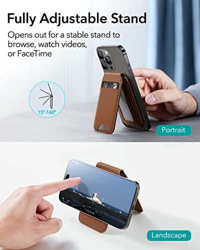 ESR Magnetic Wallet (HaloLock), Compatible with MagSafe Wallet, iPhone Wallet with Adjustable Stand, for iPhone 15/14/13/12 Series, Not for iPhone 13/12 mini, 3 Card Holder, Vegan Leather, Brown