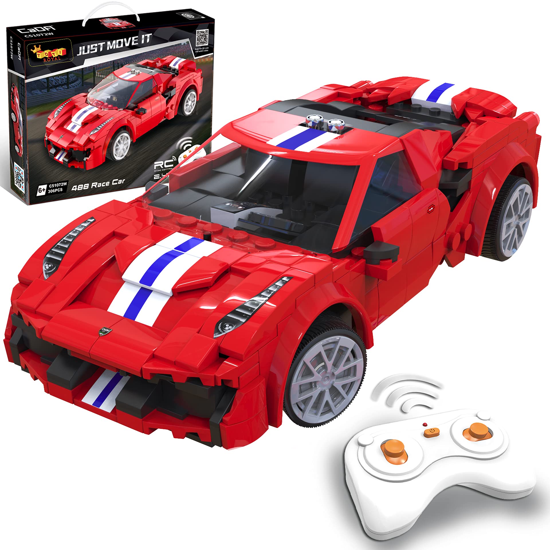 TOTI ROYAL Build Your Own RC Car Kit for Kids | 306-Pieces STEM Building Blocks Toys for Boys and Girls | Build a Remote Control Race Car Kit | New 2021 for 6+ Year Olds (Red Bomb)