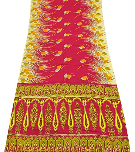 Peegli Indian Vintage Red Printed Textile Silk Blend DIY Fabric Casual Dress Material