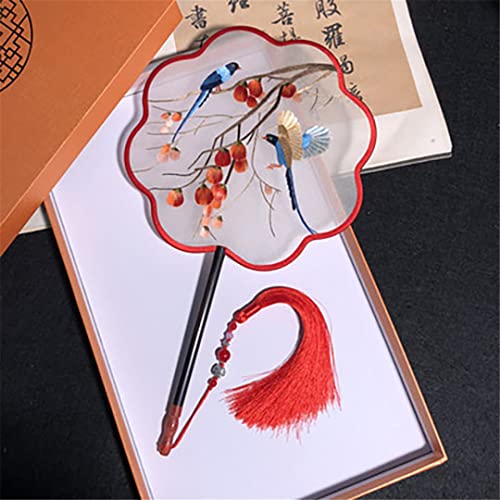 Chinese Suzhou Double-Sided Embroidery Hand Held Fan, China Hanfu Ancient Dance Translucent Silk Round Circular Fan with Tassel