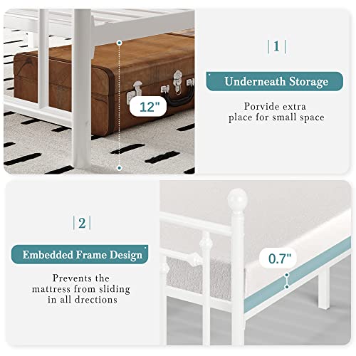 HOOMIC Full Size Metal Platform Bed Frame/Victorian Style Iron-Art Headboard and Footboard / 14 Inches Mattress Foundation for Storage/No Box Spring Needed/Easy Assembly/Off-White
