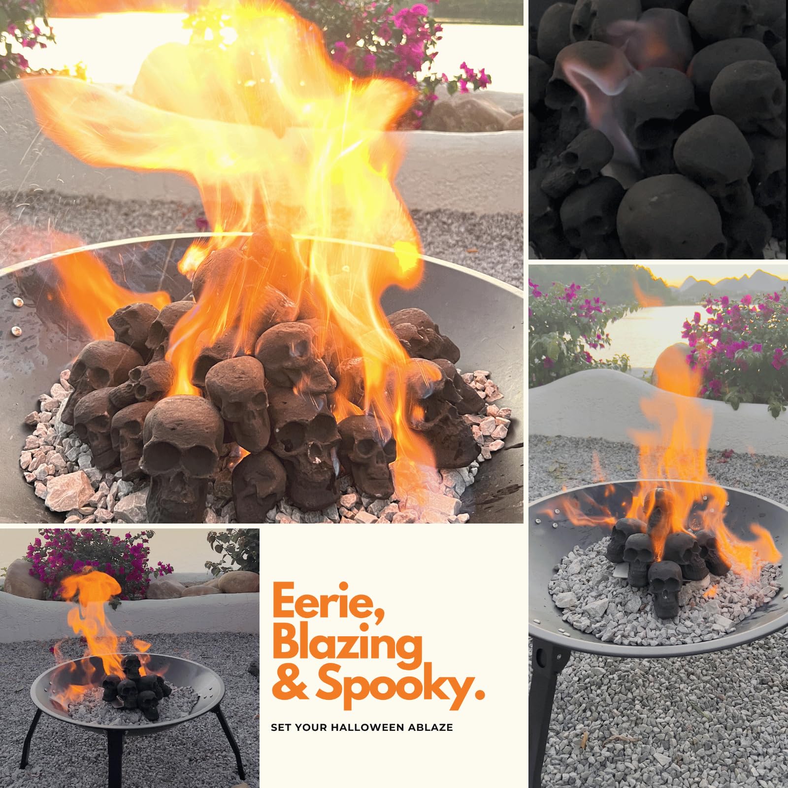 Heyfurni Ceramic Skulls for Fire Pit, Outdoor Fire Tables, 10pcs Reusable Spooky Imitated Human Skull Gas Log for Party, Bonfire,Campfires, Fireplaces, 3 inch