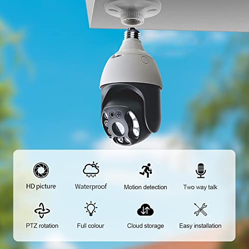 EVERSECU 2K 4MP Light Bulb Security Camera, Outdoor Waterproof, 360° View, 2.4G WiFi&Wireless, Motion Detection, Auto Tracking, 2 Way Audio, Color Night Vision, Work with Alexa Google