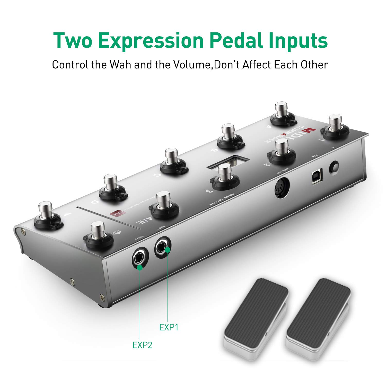 MIDI Foot Controller,MeloAudio Guitar Floor Multi-Effects Portable USB MIDI Foot Controller with 10 Foot Switches,2 Expression Pedal Jacks and 8 Host Presets
