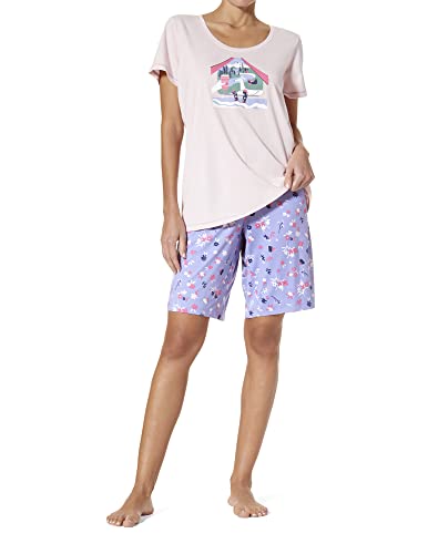 Hue Women's Sleeve Shirt and Bermuda Sleep Short 2 Piece Pajama Set, Lotus, X-Large