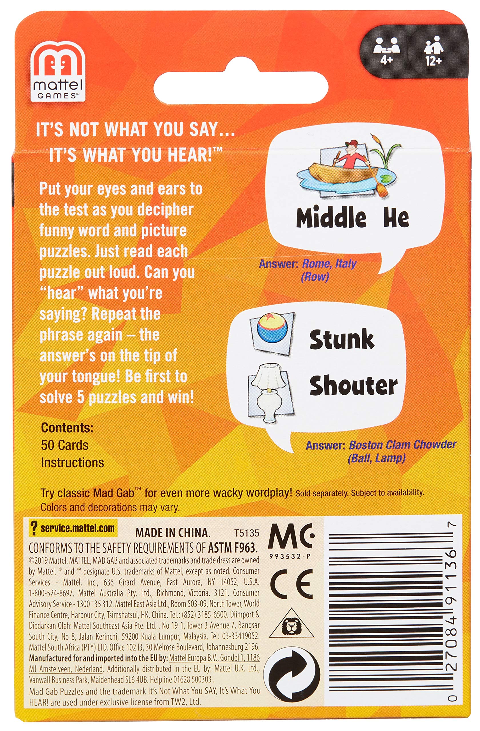 Mattel Games MAD GAB Card Game of Verbal Puzzle Phrases, Gift for Players Ages 12 Years & Older​​​