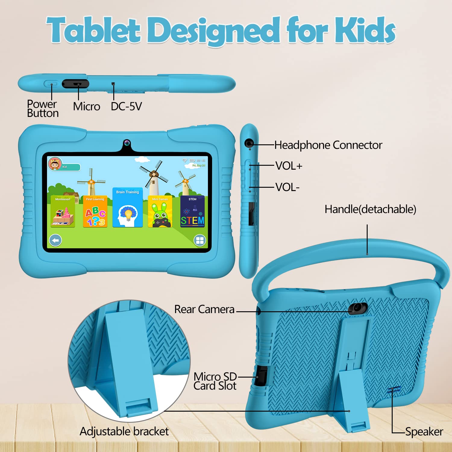 DOMATON 7' Kids Tablet, 23/3.9, K710 Blue