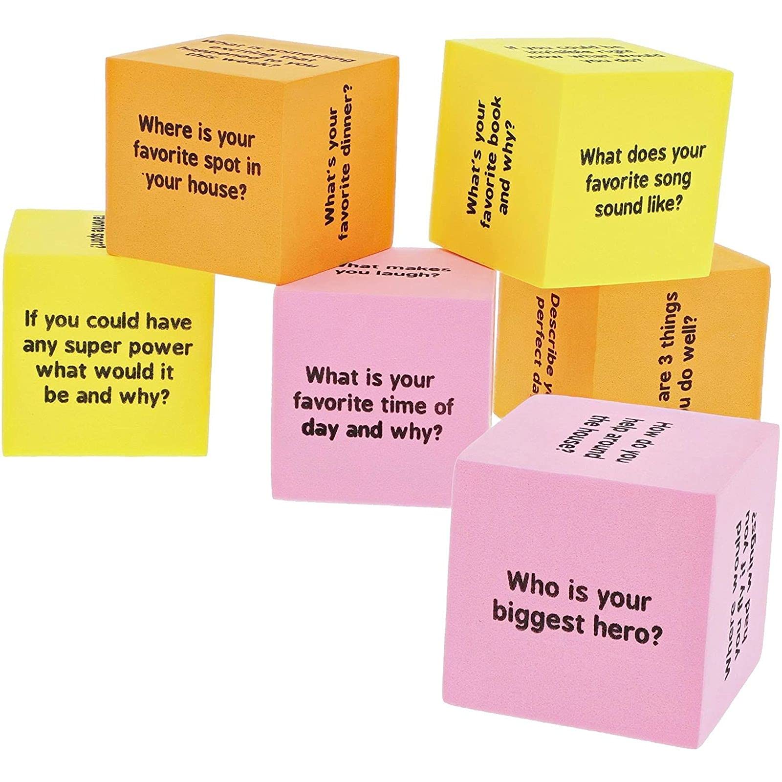 Juvale Conversation Starters Cubes, Kids Educational Games (3 Colors, 1.5 In, 6 Pack)