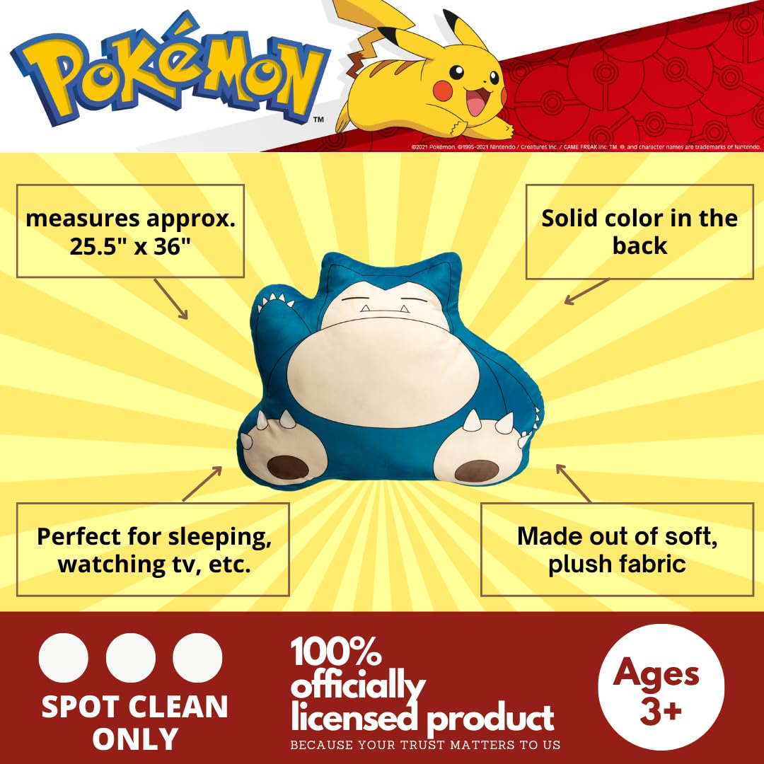 Franco Collectibles Cozy Bedding Super Soft Plush (Officially Licensed Product) Oversized Body Pillow, 25.5 in x 36 in, Pokemon-Snorlax