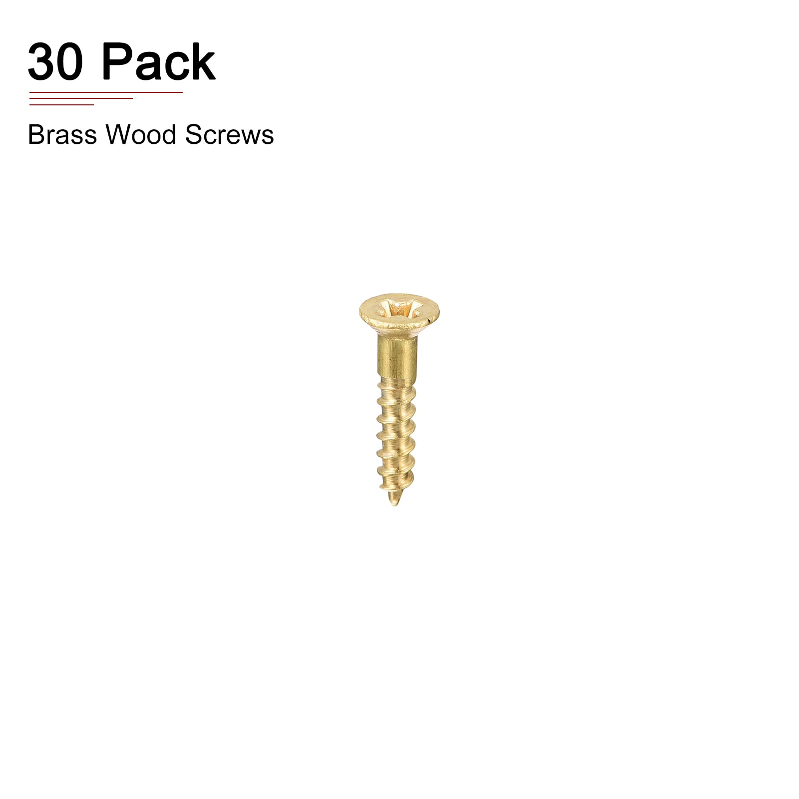 DTGN M4x30mm(DxL) Brass Phillips Wood Screws - 30Pack - Good for Wood Crafts, Furniture - Countersunk Head Self-Tapping Screw - Brass Tone