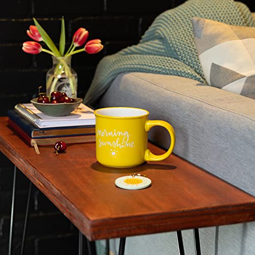 Eccolo Ceramic Coffee Mug and Keychain Charm, Large Tea Mug, Dishwasher/Microwave Safe - “Morning Sunshine”, Keychain and Stoneware Coffee Mug Set by Dayna Lee (Yellow, 19.6 oz)