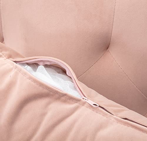 HBHM Velvet Accent Sofa, Loveseat Mid Century Modern Velvet Fabric Couch, Convertible Futon Sofa Bed, Recliner Couch Accent Sofa Loveseat Sofa with Gold Metal Feet,Pink