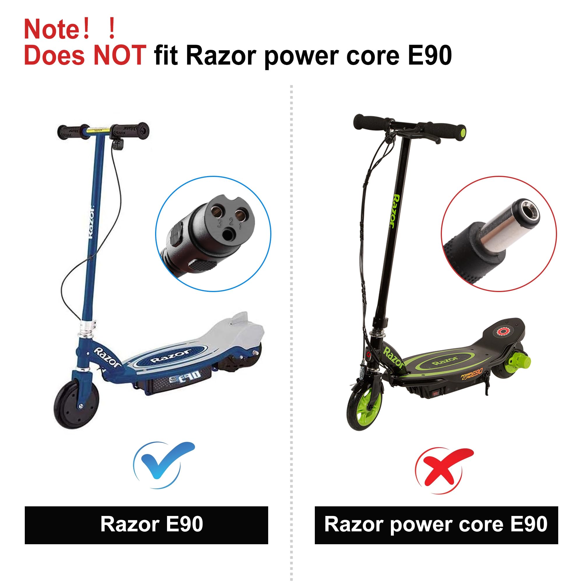 LotFancy Scooter Battery Charger for Razor E90, PowerRider 360, Jr. Electric Wagon, Boreem Tankman, Minimoto Submersible Cruiser, 12V 1A, 3-Prong Inline Connector, Replacement W13111401014