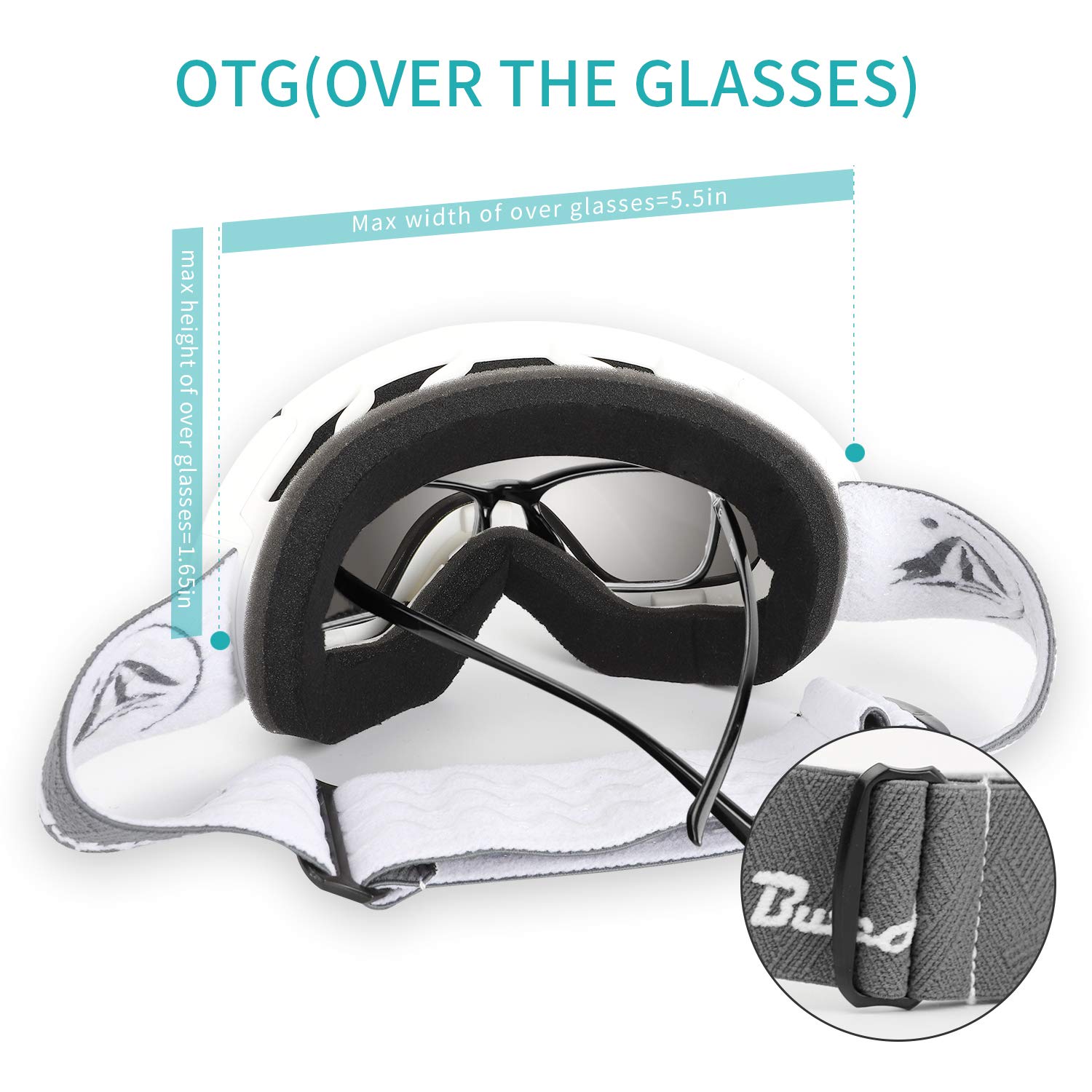 Butc Her Ski Goggles, Magnet Snowboard Goggles Interchangeable OTG Anti-Fog UV Protection Snow Goggles for Men Women Youth