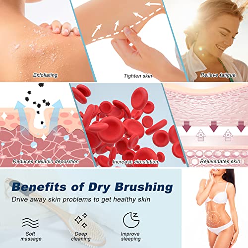 KIPRITII Ergonomically Back Scrubber for Shower,Double-Sided Back Brush Long Handle for Shower, Wet & Dry Brush for Cellulite and Lymphatic (Black)