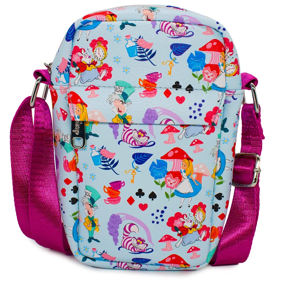 Buckle Down Disney Bag, Cross Body, Alice in Wonderland Character Collage and Icons Scattered, Vegan Leather