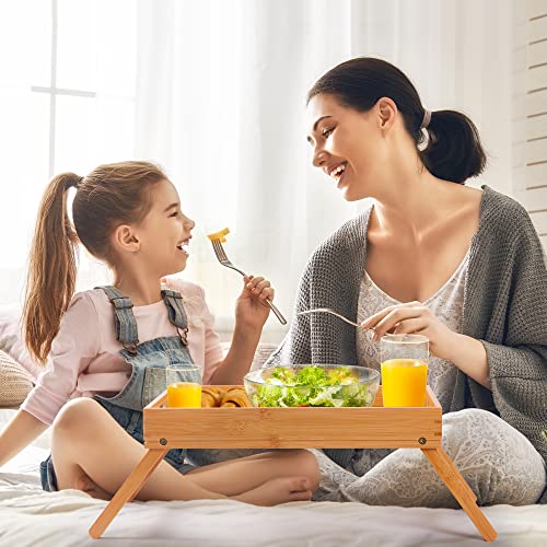 Greenual Bed Tray Table with Folding Legs for Eating Serving Tray with Handles Bamboo Breakfast Food Table Comes with Phone Holder Portable Snack Platter for Bedroom Hospital Picnic