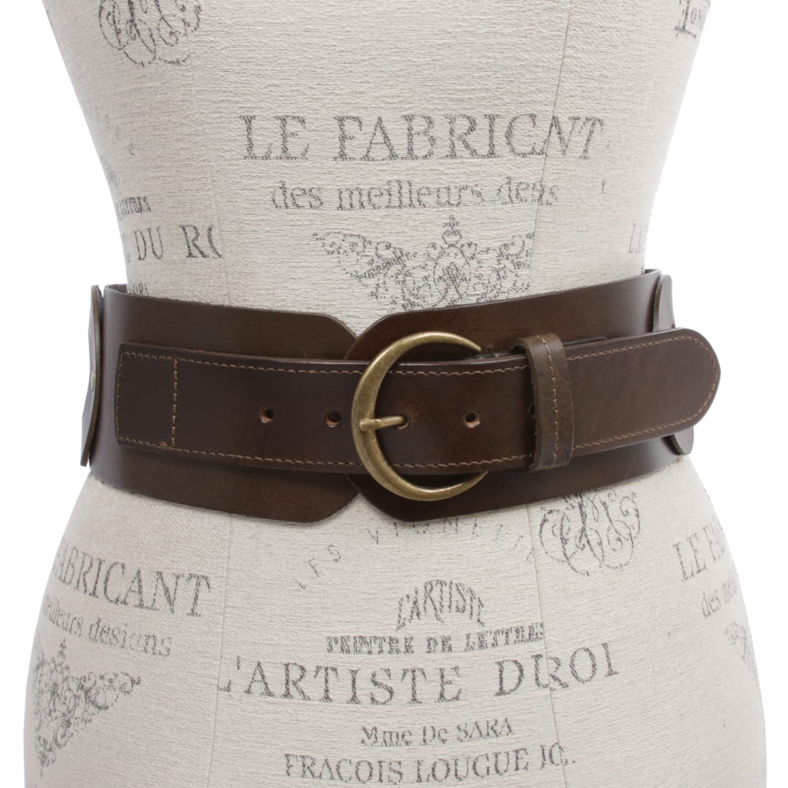 Ladies 3" (75 mm) Wide High Waist Round Disk Linked Braided Cowhide Top Full Grain Leather Belt, Brown | 34"