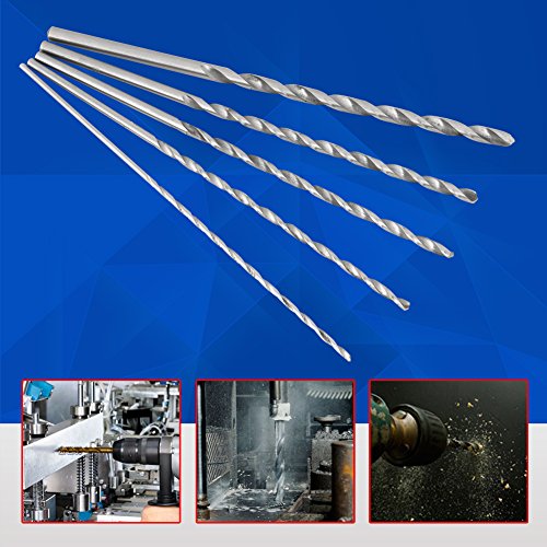 Extra Long High-Speed Steel Drill Bit Sets, Heat Resistant Straight Shank Twist Drill Bit Tool, Long Length Drill Bits Kits, Five Sizes, for Wood Plastic and Aluminum, 5Pcs 2-5mm
