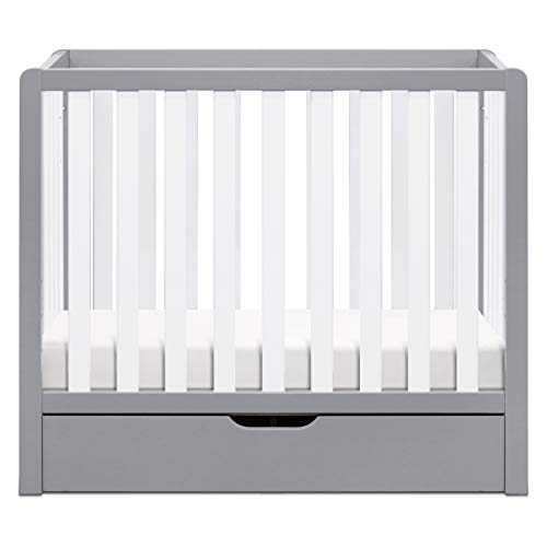 Carter's by DaVinci Colby 4-in-1 Convertible Mini Crib with Trundle Drawer in Grey and White, Greenguard Gold Certified, Undercrib Storage