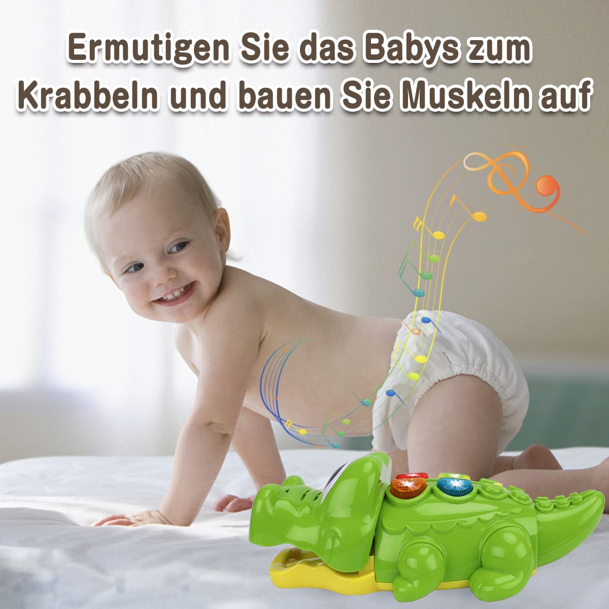 Nueplay Alligator Musical Crawling Toy for 1 2 3 Year Old Kids Babies Toddler Boy Girl Educational Learning Infant Toy with Music Light Game Modes 8 Songs with 3 AA Batteries