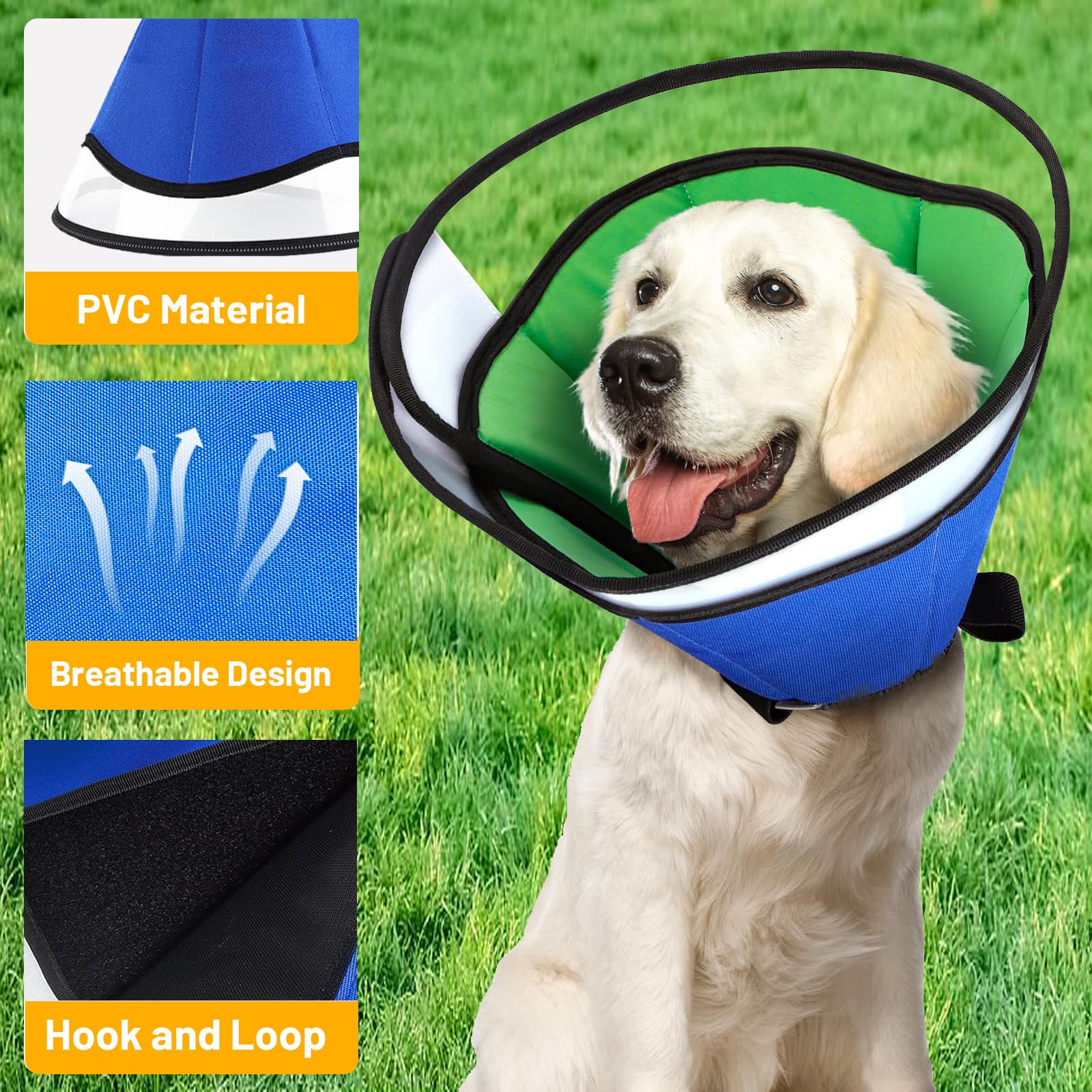 Dog Cone Collar for Dogs After Surgery Extra Long, Adjustable Comfy Dog Elizabethan Pet Collar Cone for Large Dogs Anti-Lick Protective Collar(Blue, XXL)