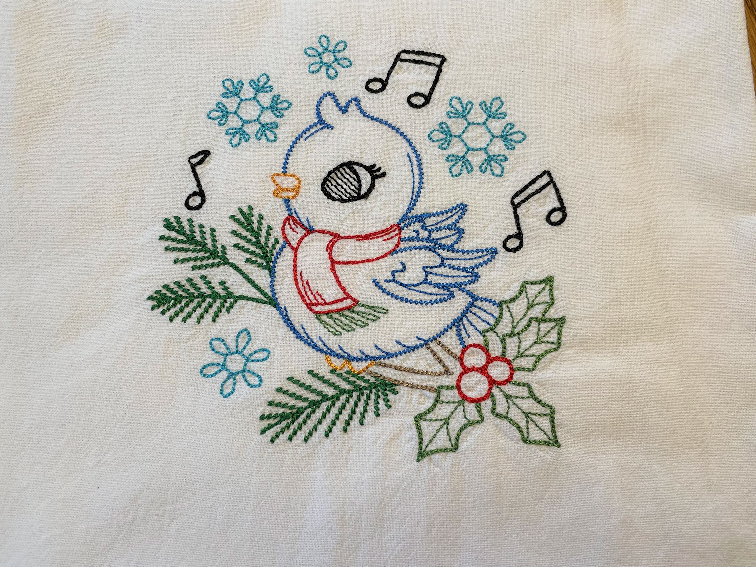 Christmas embroidered flour sack tea towel, Christmas bunny, vintage pattern, 1 in set of 7 designs, machine embroidery