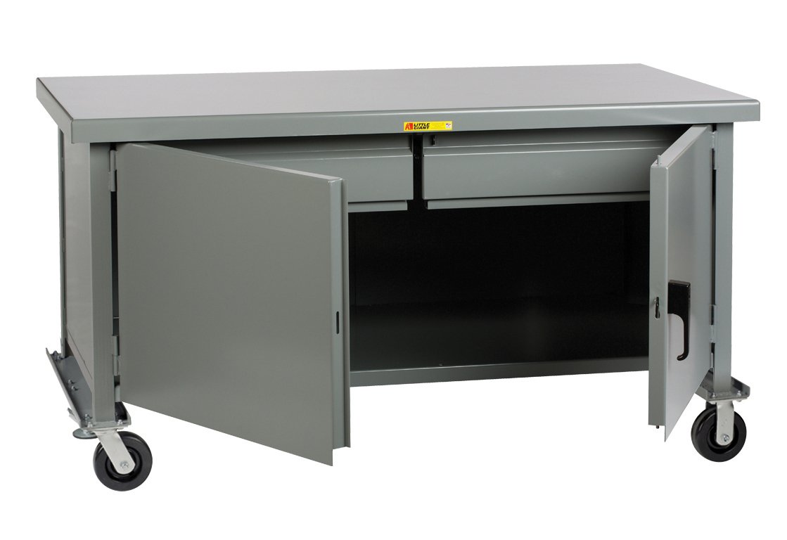 Little Giant WWC30722HD6PHFL Mobile Heavy-Duty Cabinet Workbench, 3600 lb. Capacity, 2 Heavy-Duty Drawers, 30" Depth x 72" Width, Gray