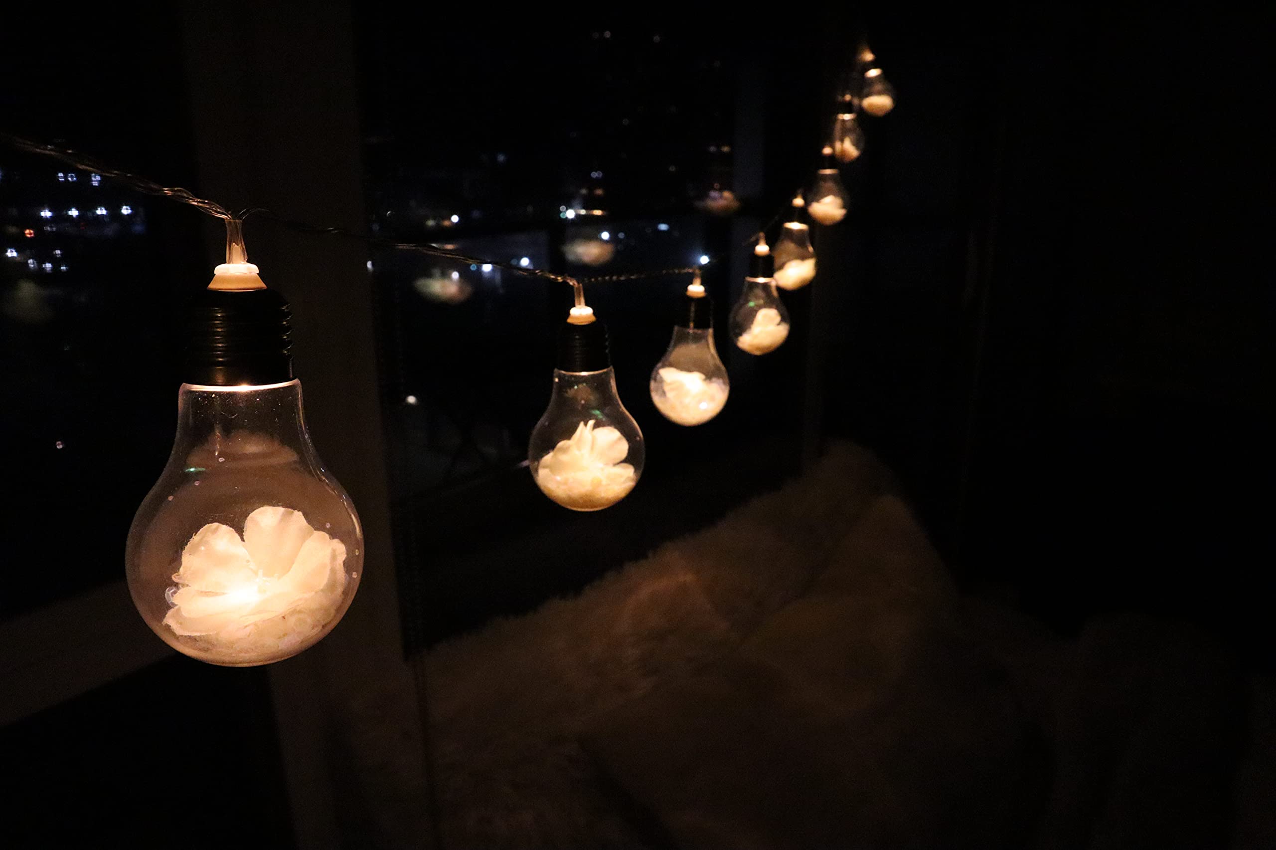 Thegreen Globe String Light led with Sparkles and Flowers Plug in Wall, 9 Light Bulb with Extension + Female Plug a Decorative Lights for Bedroom, Patio, Garden and Waterproof