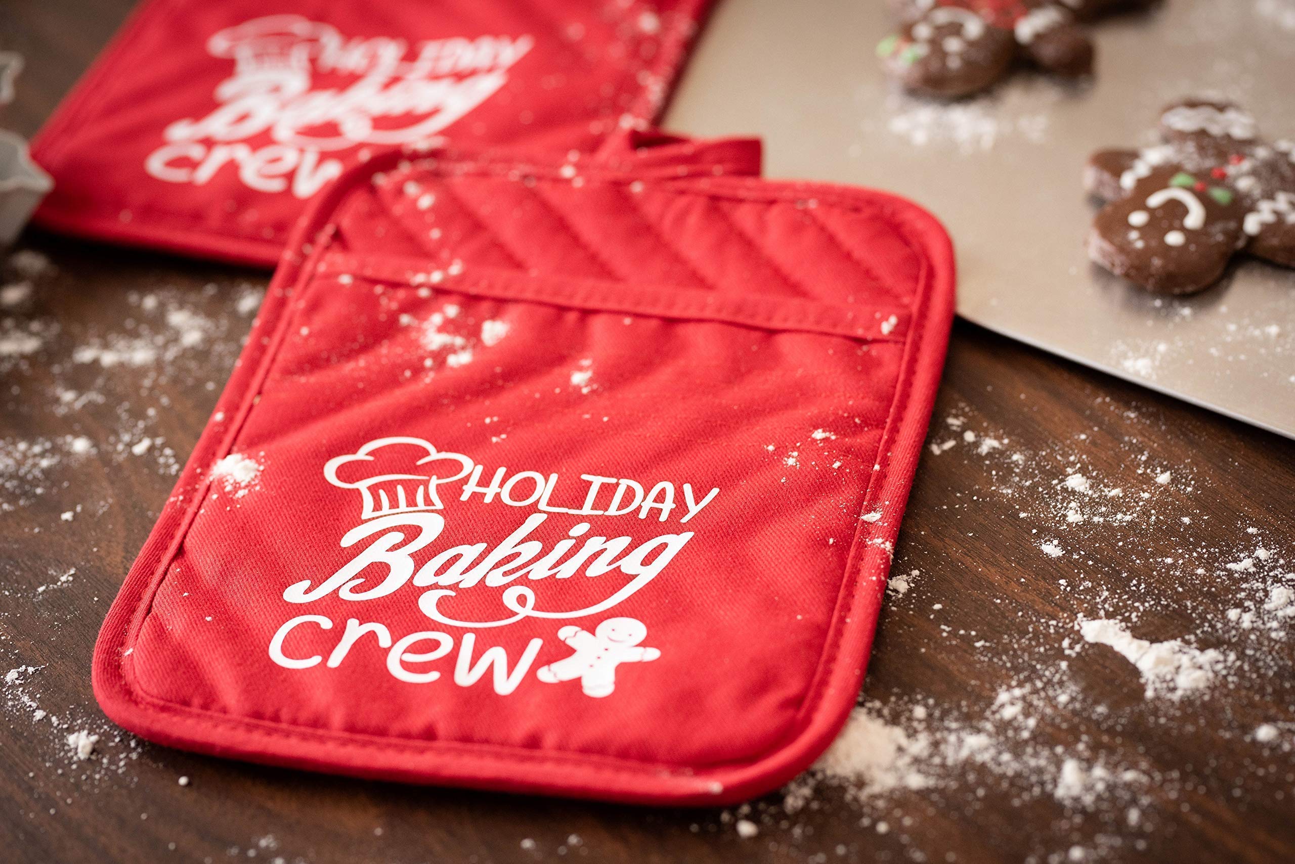 Christmas Gift for Mom Grandma, Potholder with Pocket, Holiday Baking Gift, Cookie Pot Holder Set, Red Oven Mitt, Pack of 2