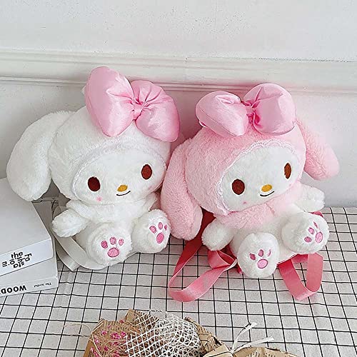 Huositi Pink and White Plush Backpack, Cute Cartoon Character Plush Doll School Bag for Kids and Girls (Pink)