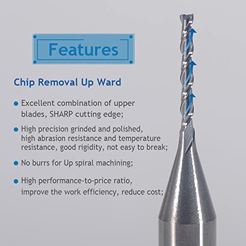 CNC Router Bits,Spiral UP Cut Router Bit, 1/4 inch Shank ,1/16 inch Cuting Diameter ,2 Flute Plunge CNC End Mill for Plywood,MDF Pack of 2