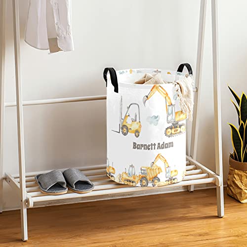 Personalized Laundry Baskets Bin, Construction Excavator Truck Car Laundry Hamper with Handles, Collapsible Waterproof Clothes Hamper, Laundry Bin, Storage Basket for Bedroom, Bathroom, College Dorm, Dirty Clothes, Toys 50L