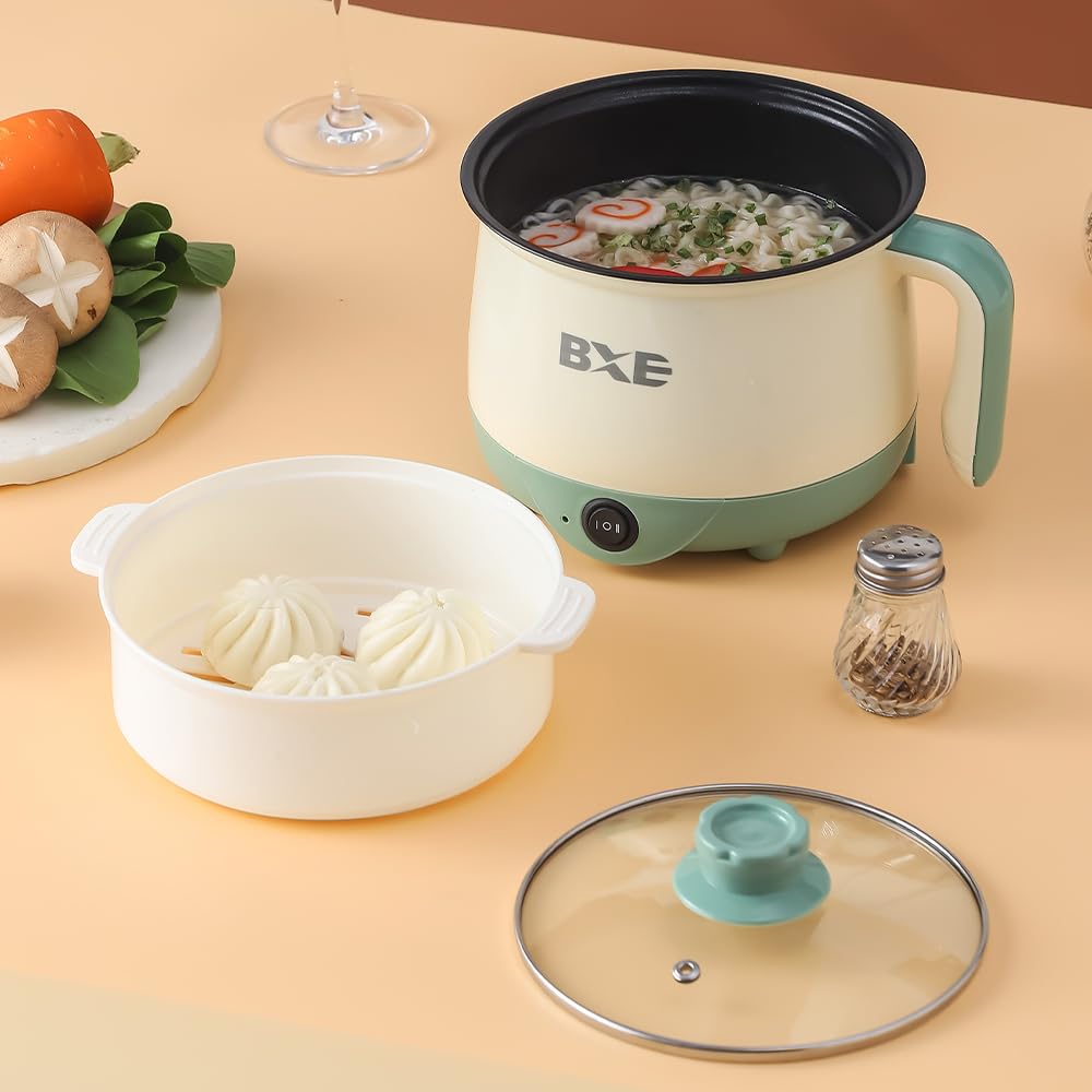 BXE 6-in-1 kitchen Electric Electric Hot Pot, Portable Multi Functional Travel Cooker Auto Power Off Rapid Heating Compact and Portable ,1.5L Rapid Noodles Cooker, Non-Stick Electric Pot Perfect for