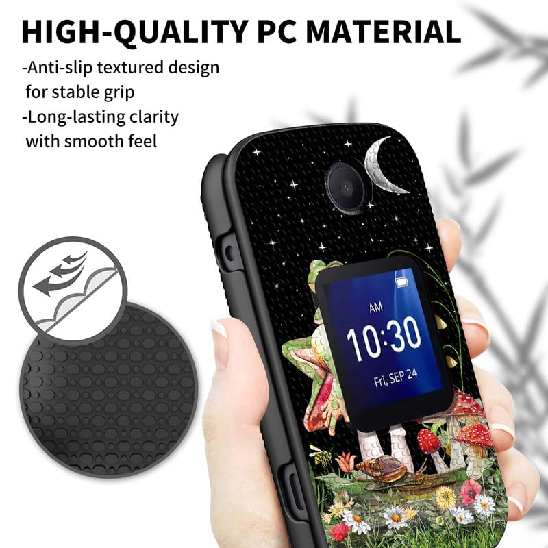 Case for Alcatel Go Flip 4 / TCL Flip Pro / TCL Flip Phone Case with Tempered Glass Screen Protector, Anti-Slip Kickstand Shockproof PC Stylish Cover for TCL Flip Pro, Mushroom and Frog Moon Stars