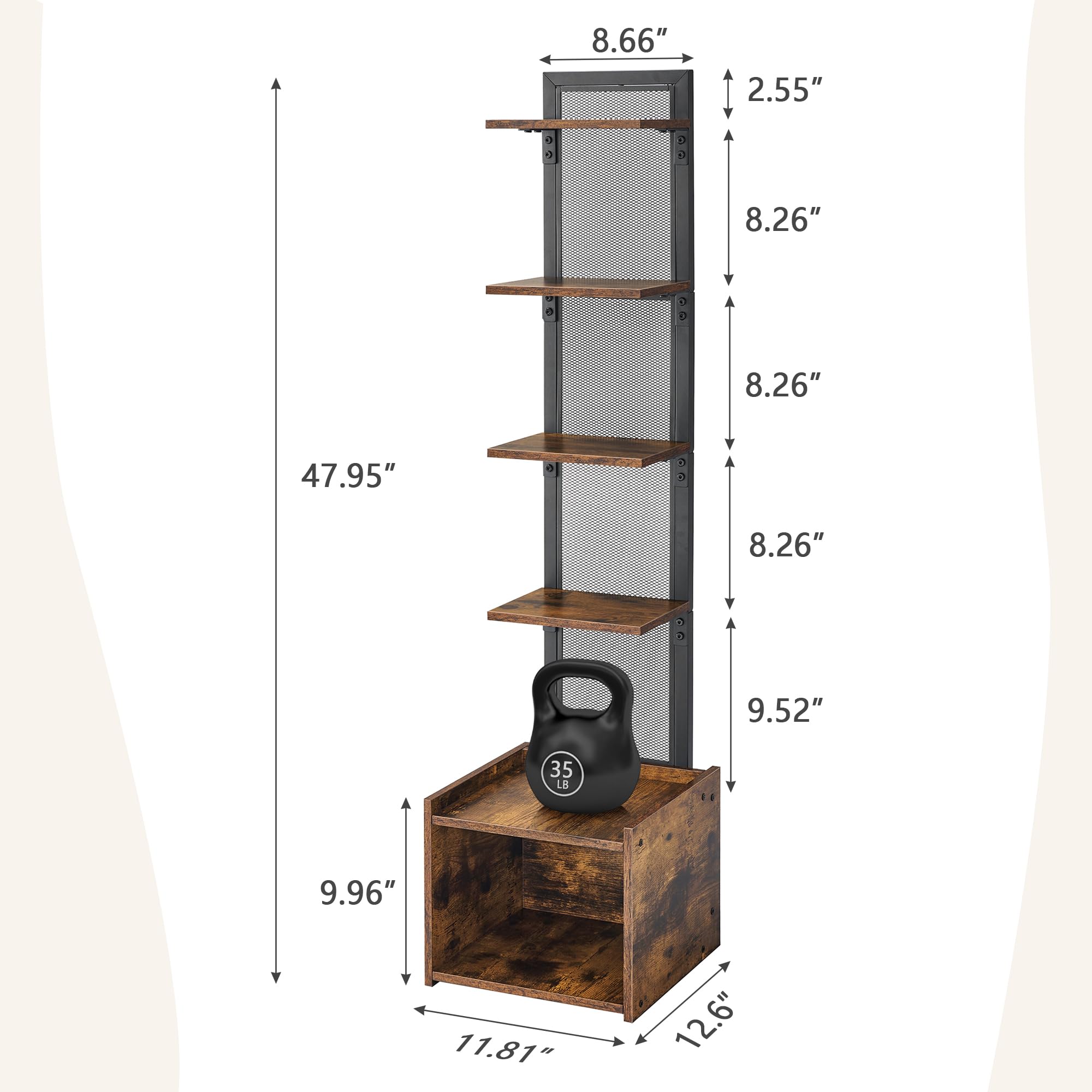 Gewudraw Bookshelf, Spine Display Shelf, Tall Thin Bookcase with 6 Storage Shelves, Narrow Storage Rack Shelving Unit with Drawer, Steel Frame, Rustic Brown and Black