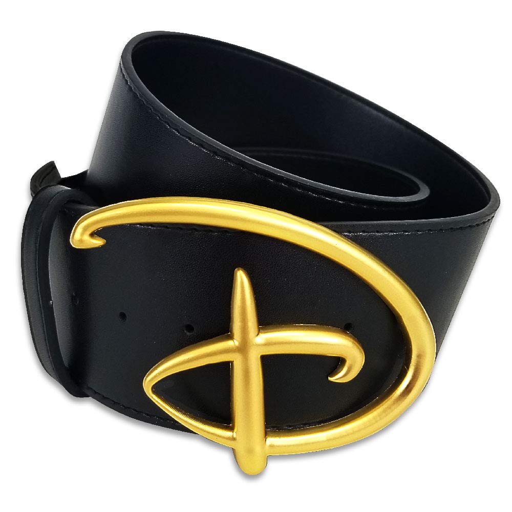 Buckle-Down Women's Logo Gold Cast Black, Vegan Leather Belt, Disney Signature D, 1.5" Wide-Fits-27-33 Inches