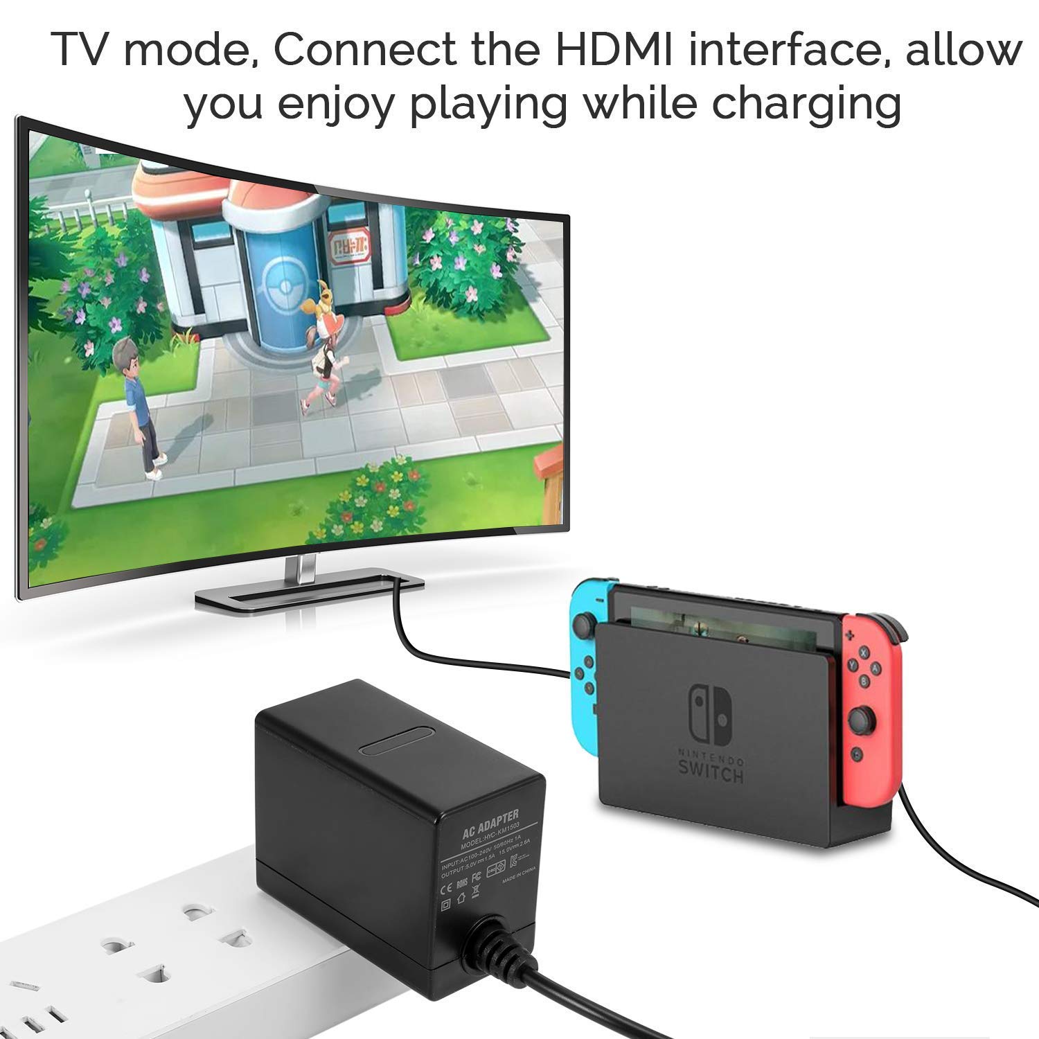 Kahool Switch Charger with TV Dock Set for Nintend Switch, Switch Lite, OLED,Non-OEM AC Power Adapter with 5ft Charging Cable, Portable Docking Station Base Cradle