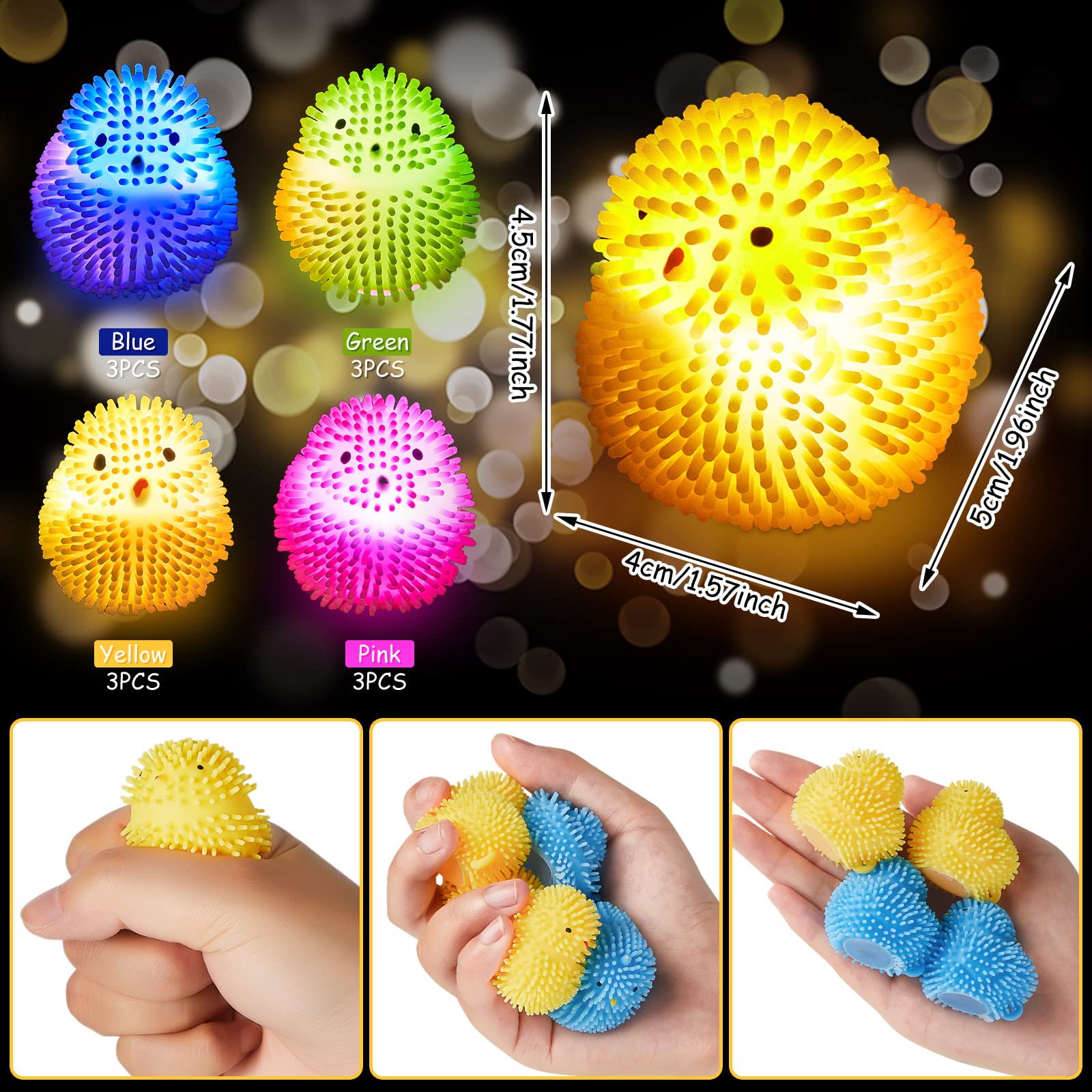 Chivao 12 Pack Halloween LED Puffer Ball Ducks Chicken Glow in The Dark Balls Small Light up Ball Funky Flashing Ducks Bathtub, Assorted Colors(Duck)