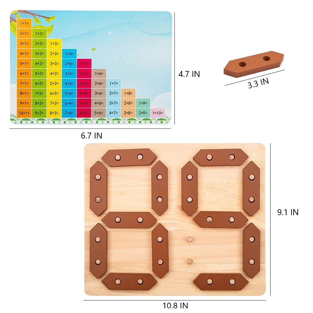 ThinkMax Wooden Number Puzzles, Number Peg Boards for Toddlers, Preschool Education Math Stacking Block, Christmas and Birthday Gifts for Boys Girls