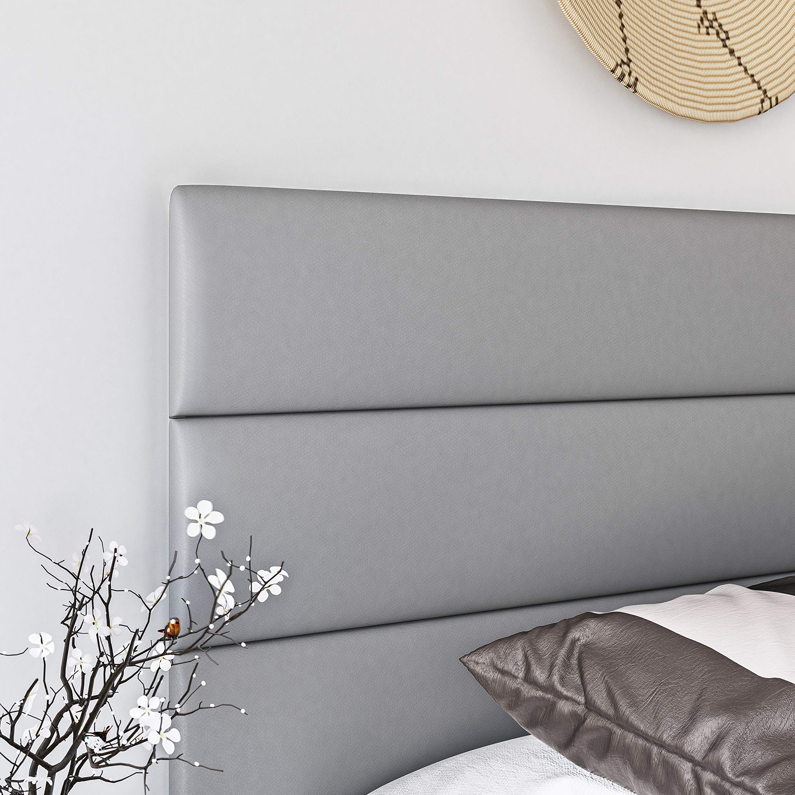 Boyd Sleep Montana Upholstered Platform Bed Frame Mattress Foundation with Tri-Panel Headboard and Strong Wood Slat Supports: Faux Leather, Grey, Twin