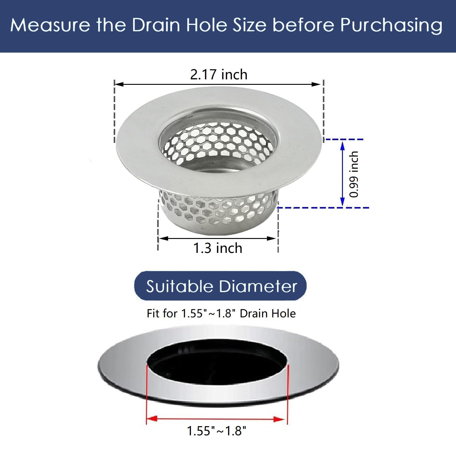 CNSZNAT Bathtub Drain Cover, Bathroom Sink Strainer, Drain Hair Catcher for Bathtub Laundry Utility Sink, Fit Hole Size from 1.55" to 1.8" and Depth Than 1" (3-Pack)